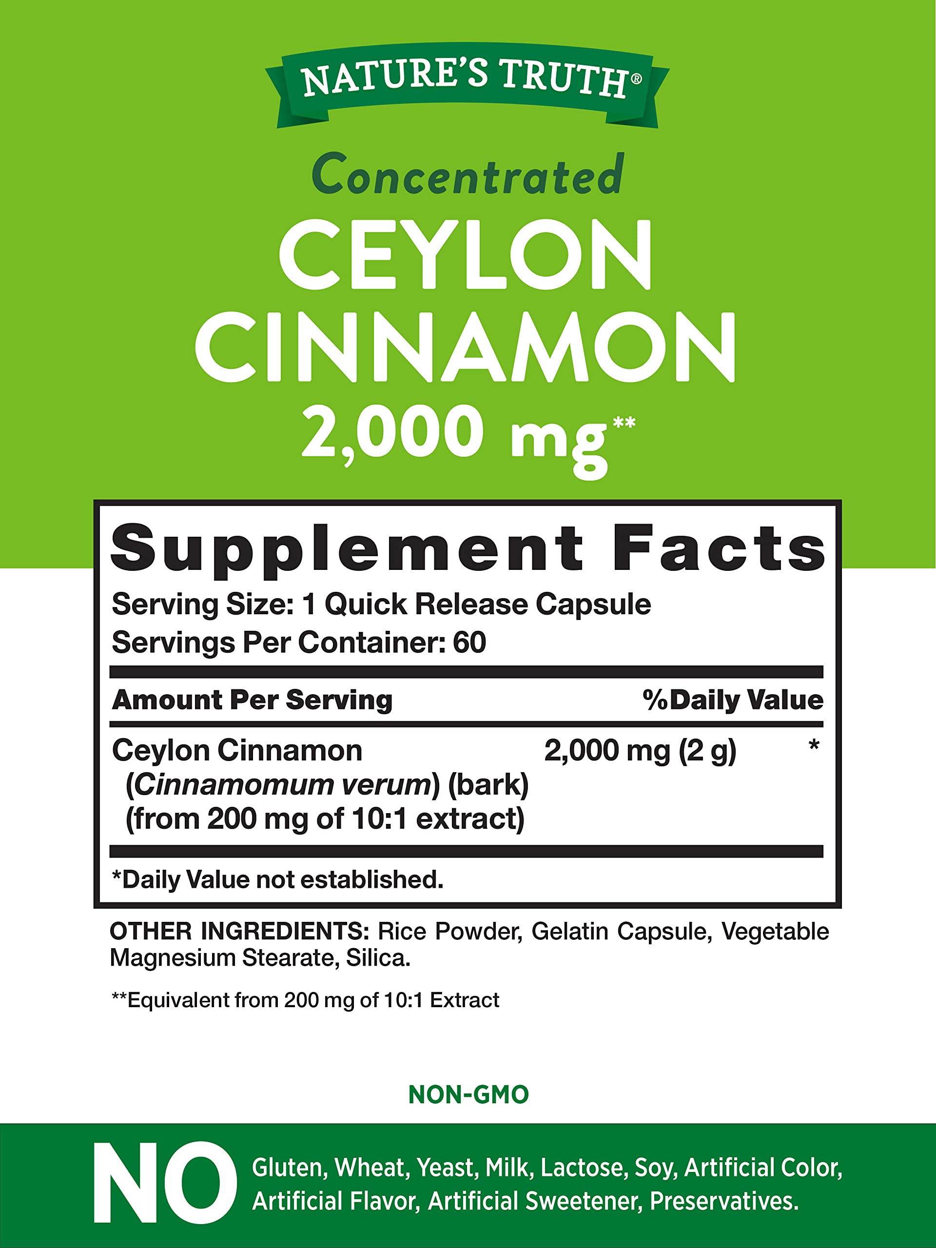 Nature's Truth Ceylon Cinnamon Pill Capsules | 2000mg | Non-GMO & Gluten Free Supplement