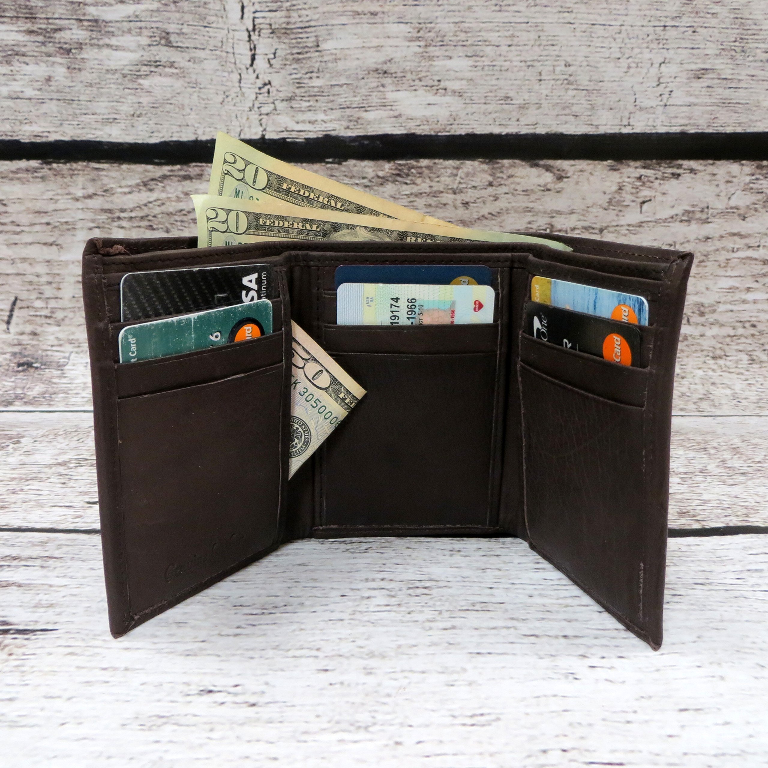 Genuine Leather Tri Fold Personalized Mens Wallet (777)