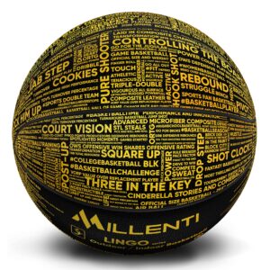 millenti streetcred-lingo series indoor/outdoor basketballs size 7-29.5 premium rubber perfect grip, with chick hearn classic one liner basketball adjectives, army green, bb0407rwb