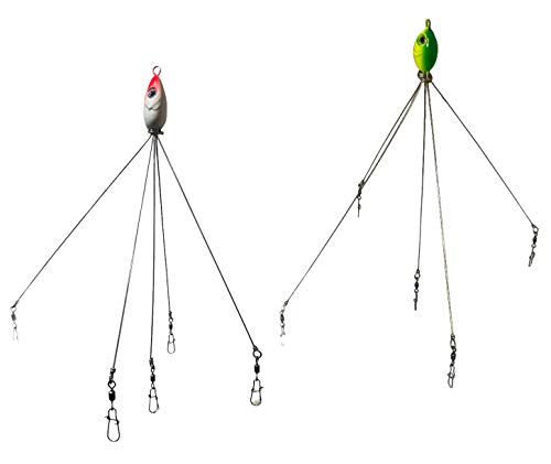 Alabama Rig 5 Arm Umbrella Fishing Rig – Largemouth, Smallmouth Bass, Stripers – Fishing lure Bait Rigs Rigged with Barrel Swivels - Set of two