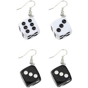 menglisi2 pairs dice earring contracted sieve disco dancing earrings punk resin black white cube dice casino drop earrings funny geometric 3d dice dangle earrings for women girl