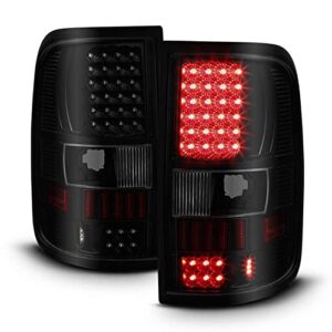 acanii - for 2004-2008 ford f150 pickup styleside black housing smoked lens led tail lights brake lamps pair left+right cyber black v2