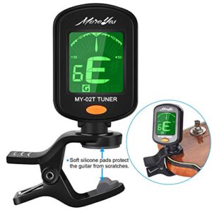 MOREYES 28Pcs Picks Guitar Tuner Clip on Chromatic Digital Tuner for Acoustic Guitars Violin, Ukulele, Bass