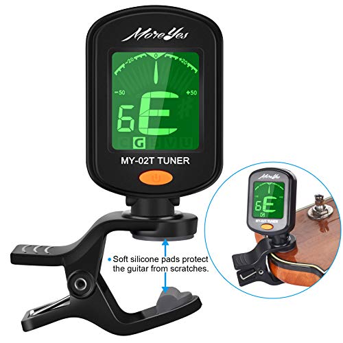 MOREYES 28Pcs Picks Guitar Tuner Clip on Chromatic Digital Tuner for Acoustic Guitars Violin, Ukulele, Bass