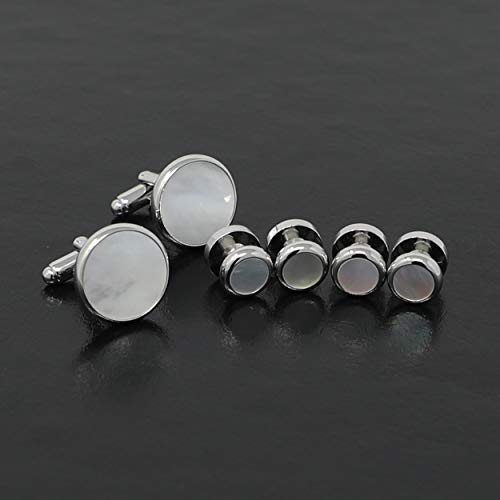 MENDEPOT Classic Formal Wear Shirt Cufflinks And Studs Set With Box Wedding Groom Tuxedo Studs Set Gift (Mother Of Pearl)