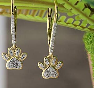 Dazzlingrock Collection Round White Diamond Cat Paw Print Drop Dangle Lever Back Earrings for Her (0.20 ctw, Color I-J, Clarity I2-I3) in 10K Yellow Gold