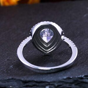 ChenFeng Sterling Silver Simulated Pear-Shaped CZ Halo Engagement Ring with Side Stones Promise Bridal Ring (7)