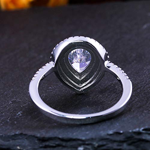 ChenFeng Sterling Silver Simulated Pear-Shaped CZ Halo Engagement Ring with Side Stones Promise Bridal Ring (7)