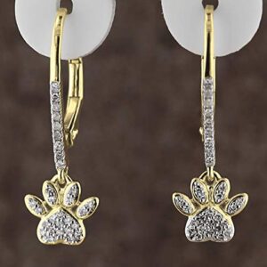 Dazzlingrock Collection Round White Diamond Cat Paw Print Drop Dangle Lever Back Earrings for Her (0.20 ctw, Color I-J, Clarity I2-I3) in 10K Yellow Gold