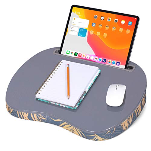 BIRDROCK HOME Lap Desk with Pillow Cushion | Tablet Slot | Fits Laptops Up to 15" | Tablets Up to 9.6" | Tropical Grey Pattern | Laptop Stand Accessories | Work from Home