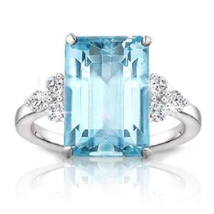 ivy & bauble large emerald cut simulated gemstone aquamarine color wedding party cocktail ring for women in rhodium plating, size 5