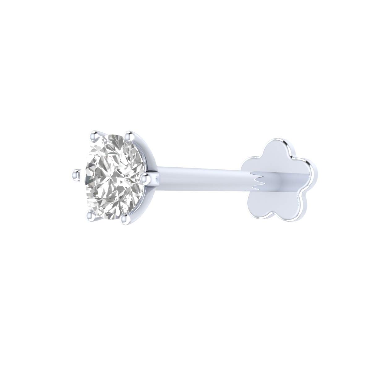 Demira Jewels 0.06 ct Real Diamond 14k White Gold Nose Stud Lip Labret Monroe Ring, 8 mm Long Internally Threaded Screw Post.