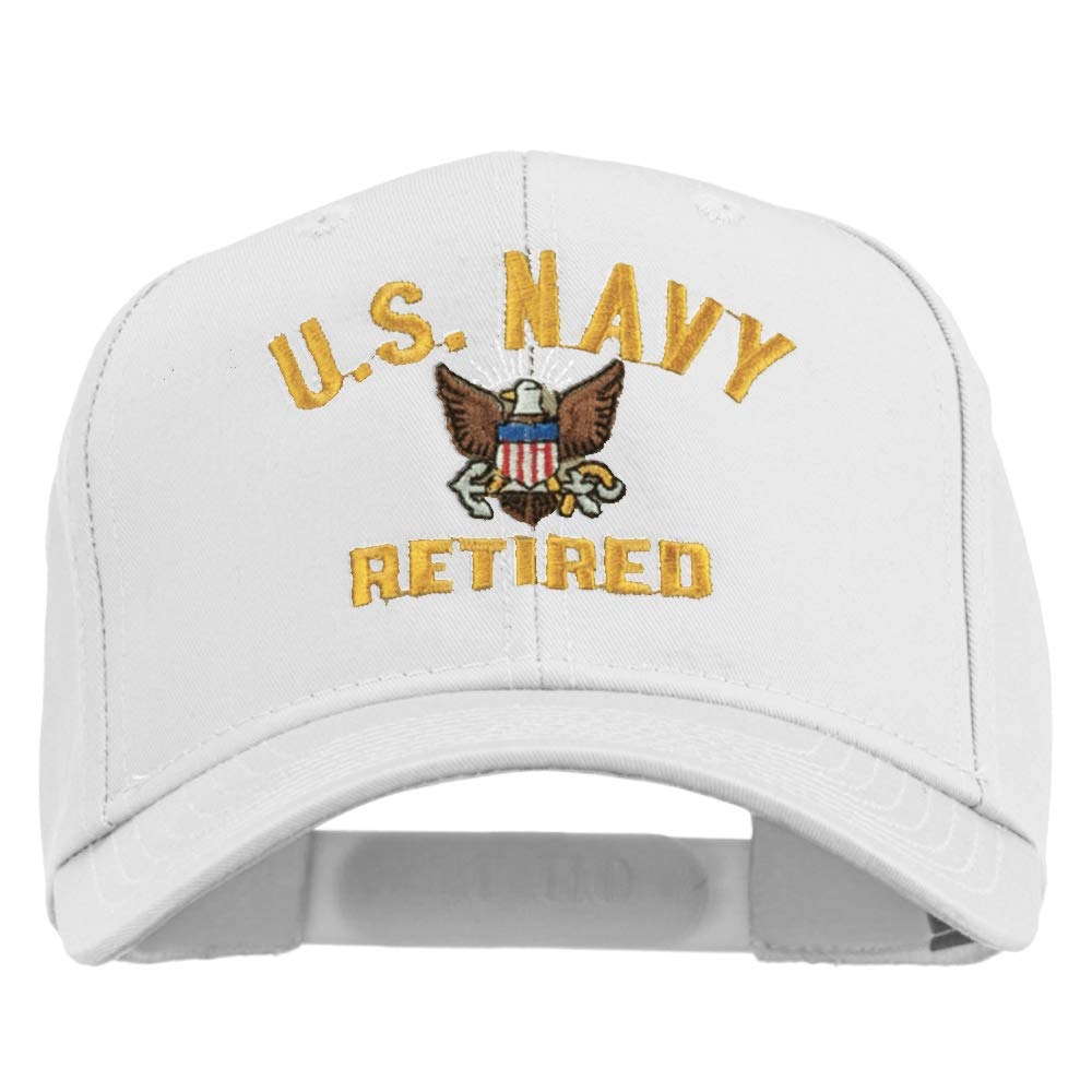 e4Hats.com US Navy Retired Military Embroidered Cap - White OSFM