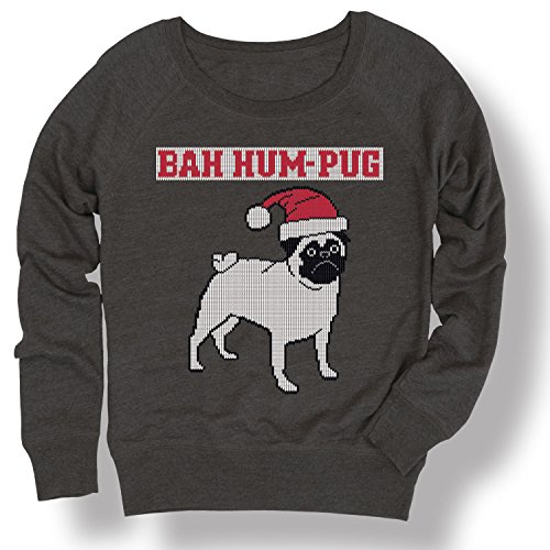 Instant Message - Bah Humpug Ugly Christmas Holiday Ladies Lightweight French Terry Pullover - Size Small Heather Charcoal