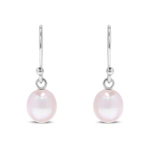 .925 Sterling Silver AAAA 7-7.5mm Natural Pink Teardrop Shaped Freshwater Cultured Pearl French Wire Dangling Drop Earrings