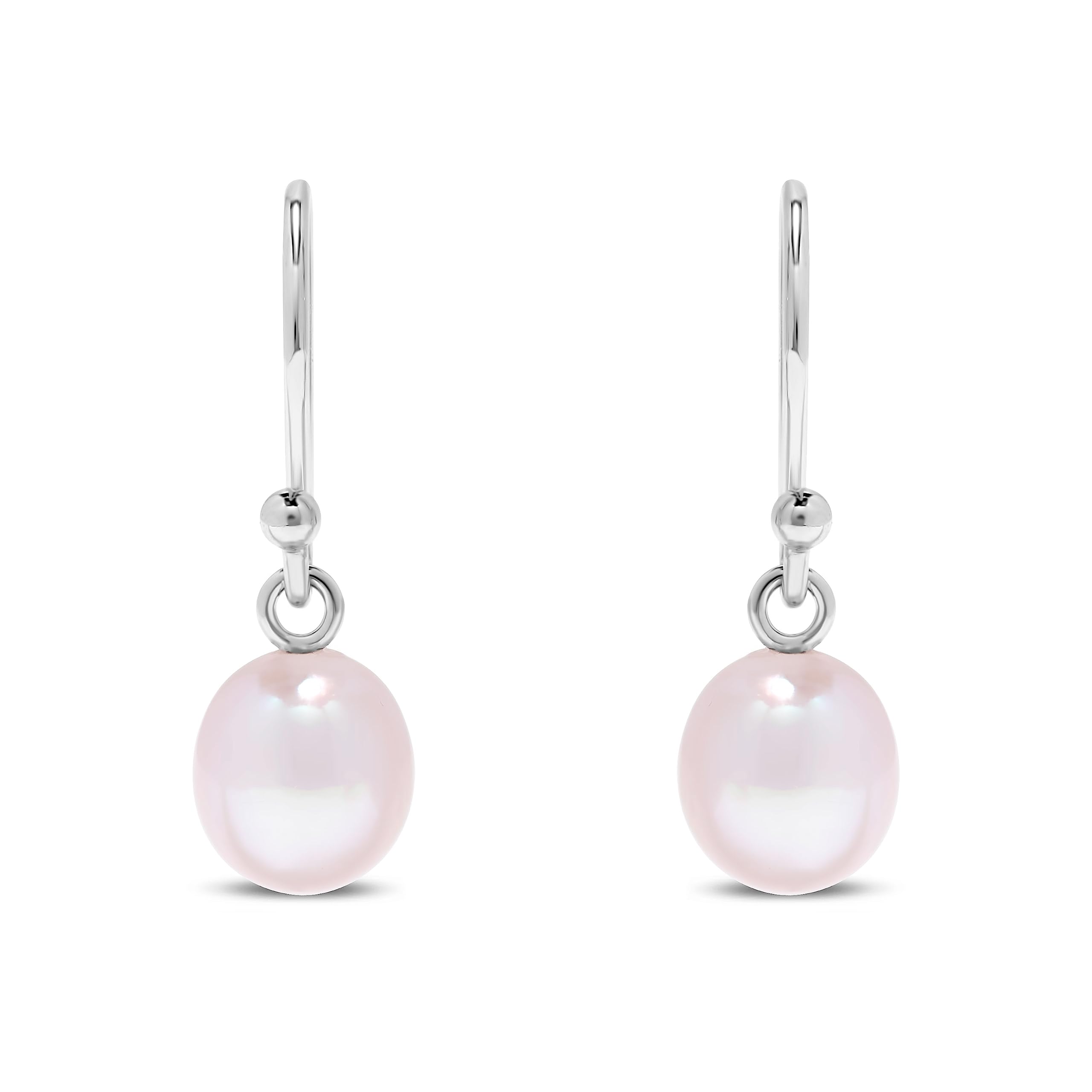 .925 Sterling Silver AAAA 7-7.5mm Natural Pink Teardrop Shaped Freshwater Cultured Pearl French Wire Dangling Drop Earrings