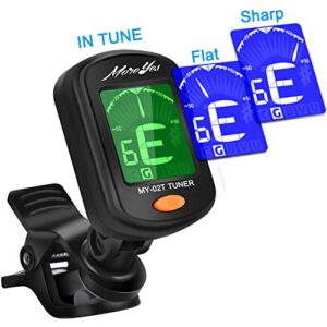 MOREYES 28Pcs Picks Guitar Tuner Clip on Chromatic Digital Tuner for Acoustic Guitars Violin, Ukulele, Bass