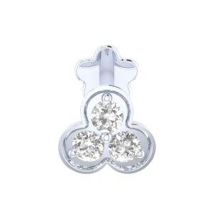 Demira Jewels 3 Stone Nose Stud with 0.06 ct Natural Diamond in 14K White Gold with 8mm Long Internal Screw Post for Nose, Lip Labret, or Monroe Piercing.