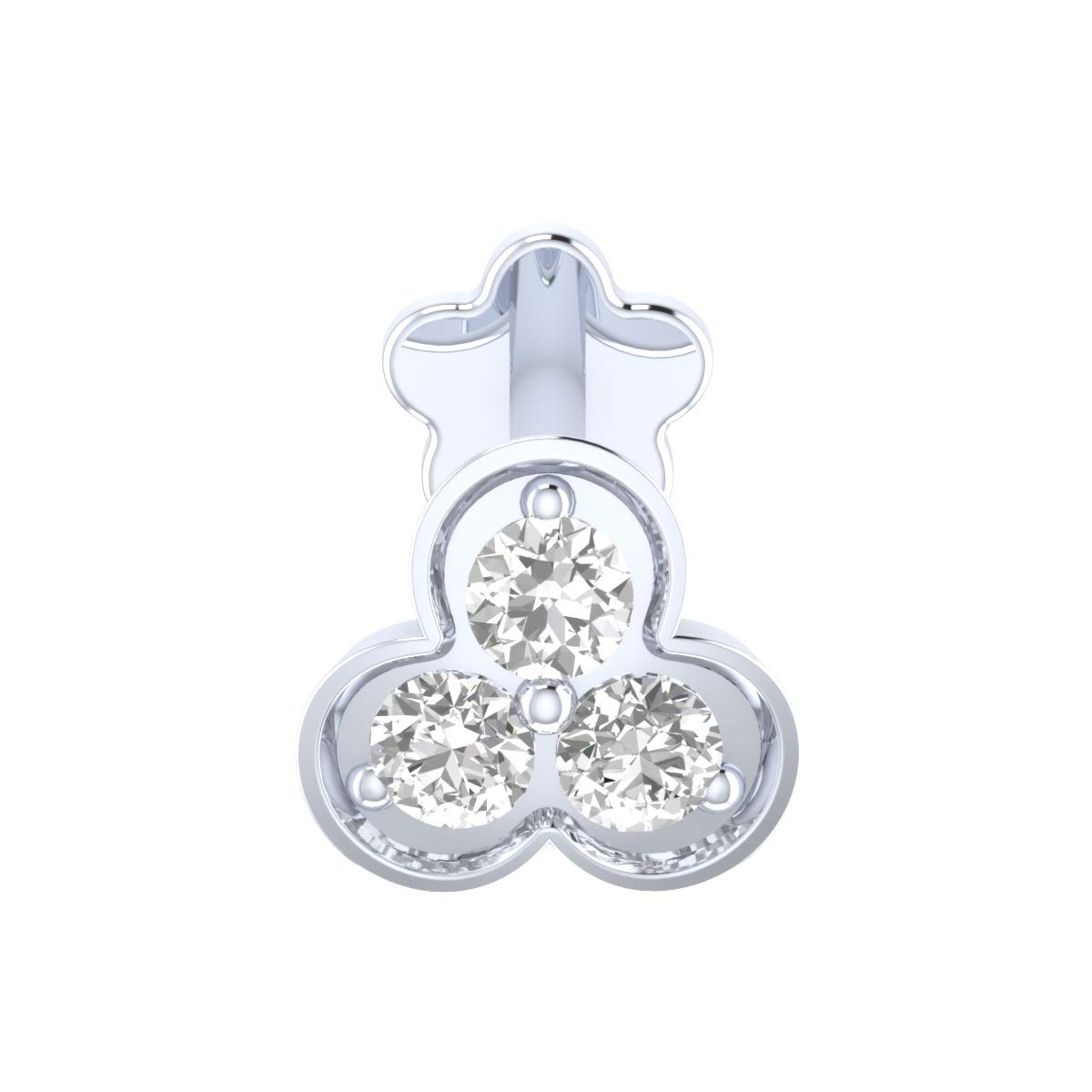 Demira Jewels 3 Stone Nose Stud with 0.06 ct Natural Diamond in 14K White Gold with 8mm Long Internal Screw Post for Nose, Lip Labret, or Monroe Piercing.