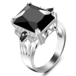 6 colors square cubic zirconia engagement rhinestone rings for women - black size 8