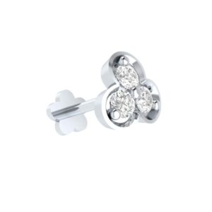 Demira Jewels 3 Stone Nose Stud with 0.06 ct Natural Diamond in 14K White Gold with 8mm Long Internal Screw Post for Nose, Lip Labret, or Monroe Piercing.