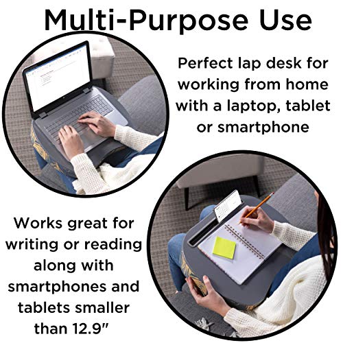 BIRDROCK HOME Lap Desk with Pillow Cushion | Tablet Slot | Fits Laptops Up to 15" | Tablets Up to 9.6" | Tropical Grey Pattern | Laptop Stand Accessories | Work from Home