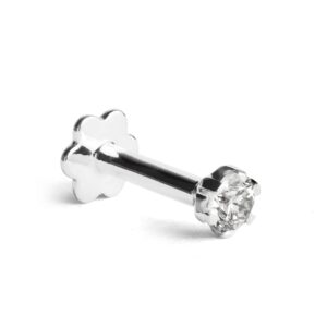 Demira Jewels 0.06 ct Real Diamond 14k White Gold Nose Stud Lip Labret Monroe Ring, 8 mm Long Internally Threaded Screw Post.