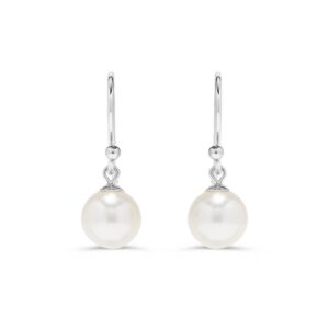 .925 Sterling Silver AAAA 7.5-8mm Round White Freshwater Cultured Pearl French Wire Hook Dangling Drop Earrings