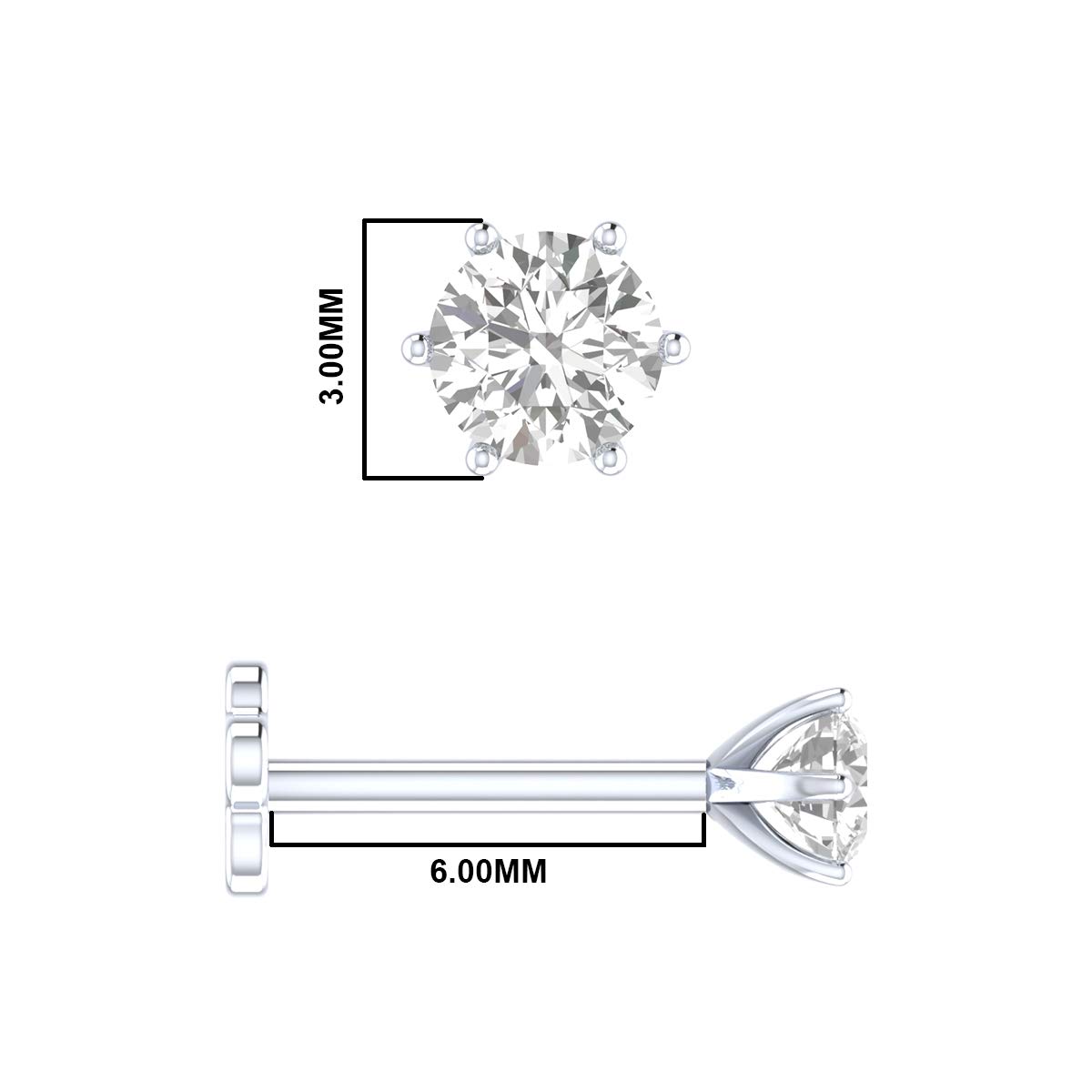 Demira Jewels 0.06 ct Real Diamond 14k Gold Nose Lip Labret Monroe Ring Screw 6 mm Long post