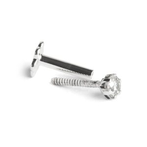 Demira Jewels 0.06 ct Real Diamond 14k White Gold Nose Stud Lip Labret Monroe Ring, 8 mm Long Internally Threaded Screw Post.