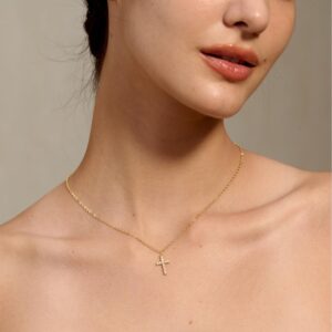 Tewiky Cross Necklace for Women, Dainty Simple 14k Gold Plated Cross Pendant Cute Necklaces for Women Gold Jewelry