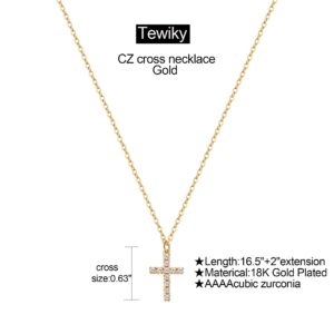 Tewiky Cross Necklace for Women, Dainty Simple 14k Gold Plated Cross Pendant Cute Necklaces for Women Gold Jewelry