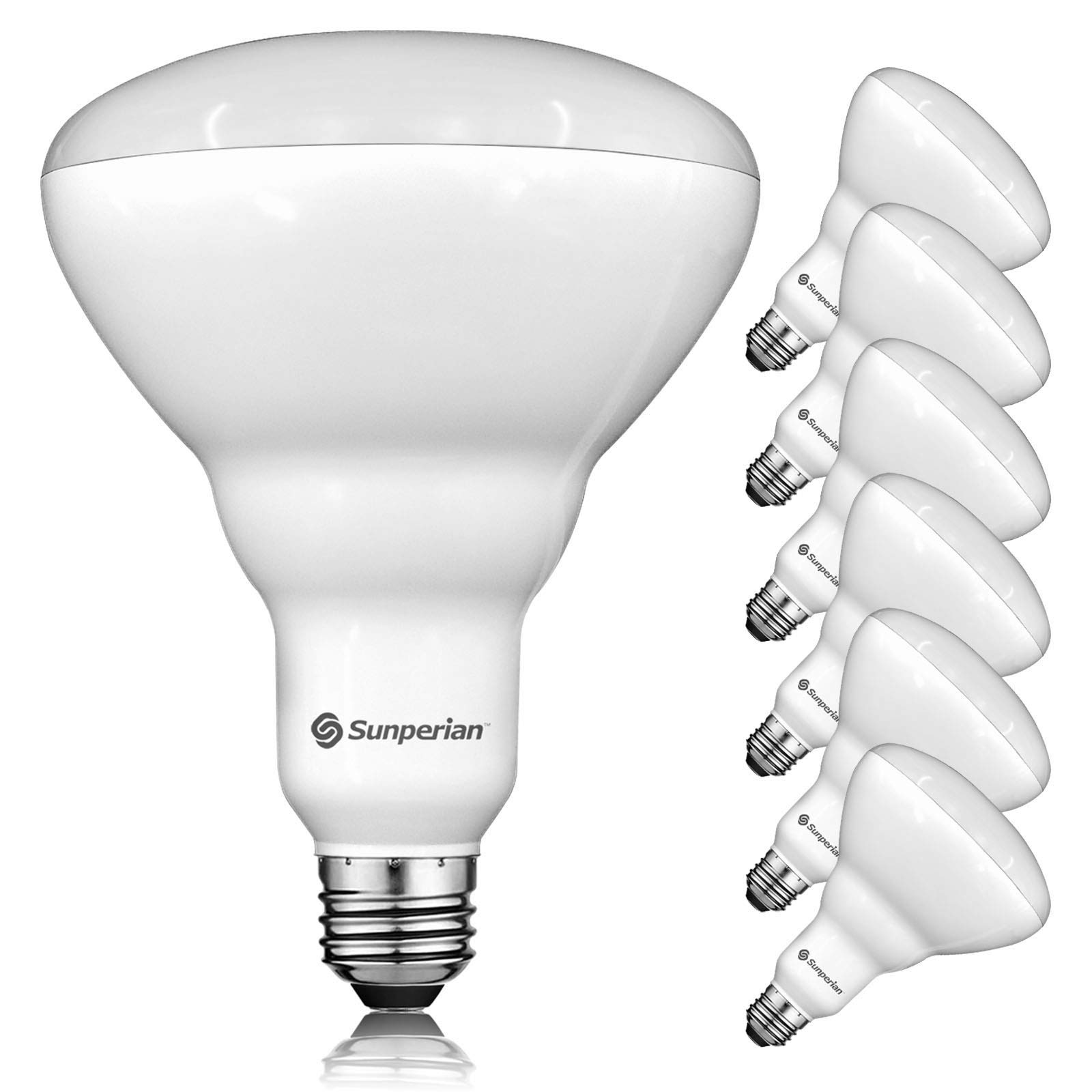 SUNPERIAN 6 Pack BR40 LED Light Bulbs, 13W=85W, 3500K Natural White, 1400 Lumens, Dimmable Flood Light Bulbs for Recessed Cans, Enclosed Fixture Rated, Damp Rated, UL Listed, E26 Standard Base