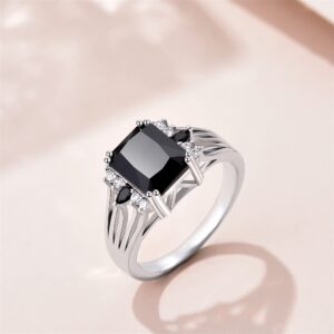 6 Colors Square Cubic Zirconia Engagement Rhinestone Rings for Women - Black Size 8