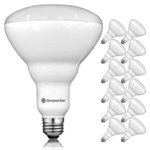 sunperian 12 pack br40 led light bulbs, 13w=85w, 3500k natural white, 1400 lumens, dimmable flood light bulbs for recessed cans, enclosed fixture rated, damp rated, ul listed, e26 standard base