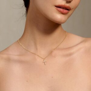 Tewiky Cross Necklace for Women, Dainty Simple 14k Gold Plated Cross Pendant Cute Necklaces for Women Gold Jewelry