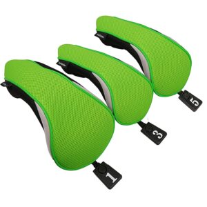 3pcs/set golf club driver fairway wood head covers 1-3-5 wood covers with long neck and interchangeable no. tag (bright green)