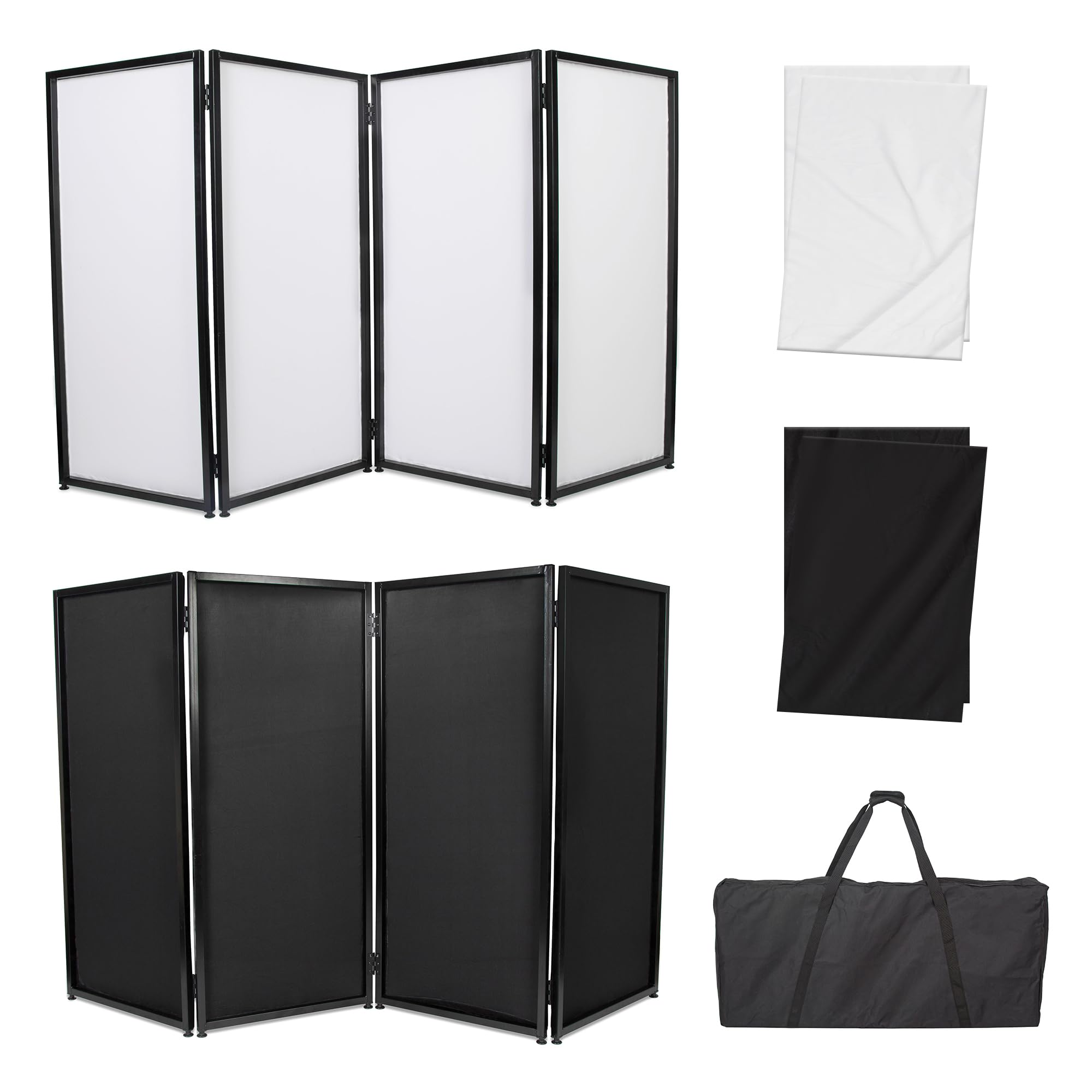 KUAFU DJ Foldable Facade Portable Event, White/Black Scrim, Metal Frame Booth with Travel Bag Case (Black and White)