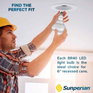 SUNPERIAN 6 Pack BR40 LED Light Bulbs, 13W=85W, 3500K Natural White, 1400 Lumens, Dimmable Flood Light Bulbs for Recessed Cans, Enclosed Fixture Rated, Damp Rated, UL Listed, E26 Standard Base