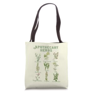 apothecary herbs vintage botanical plants cottagecore tote bag