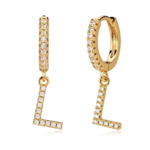 fettero initial earrings huggie hoop letter l diamond cubic zirconia alphabet dangle drop 18k gold plated small simple hypoallergenic personalized jewelry gift for women