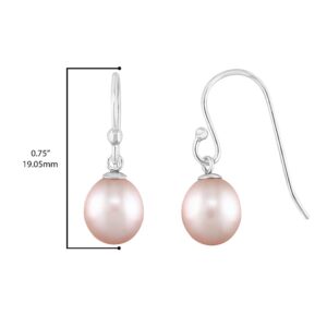 .925 Sterling Silver AAAA 7-7.5mm Natural Pink Teardrop Shaped Freshwater Cultured Pearl French Wire Dangling Drop Earrings