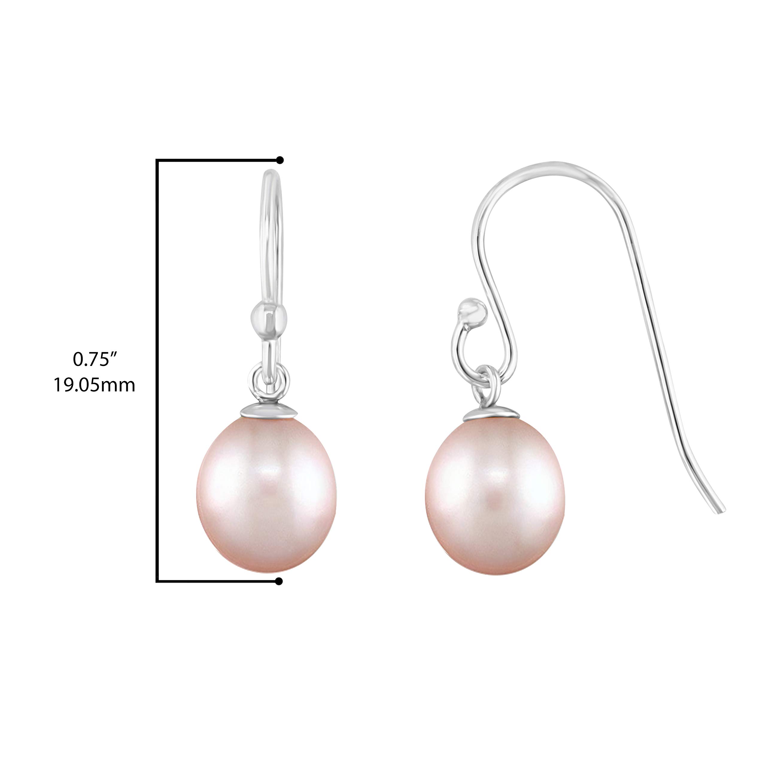 .925 Sterling Silver AAAA 7-7.5mm Natural Pink Teardrop Shaped Freshwater Cultured Pearl French Wire Dangling Drop Earrings