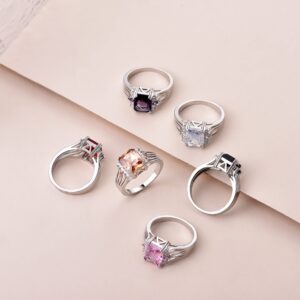 6 Colors Square Cubic Zirconia Engagement Rhinestone Rings for Women - Black Size 8