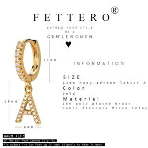 Fettero Initial Earrings Huggie Hoop Letter L Diamond Cubic Zirconia Alphabet Dangle Drop 18K Gold Plated Small Simple Hypoallergenic Personalized Jewelry Gift for Women