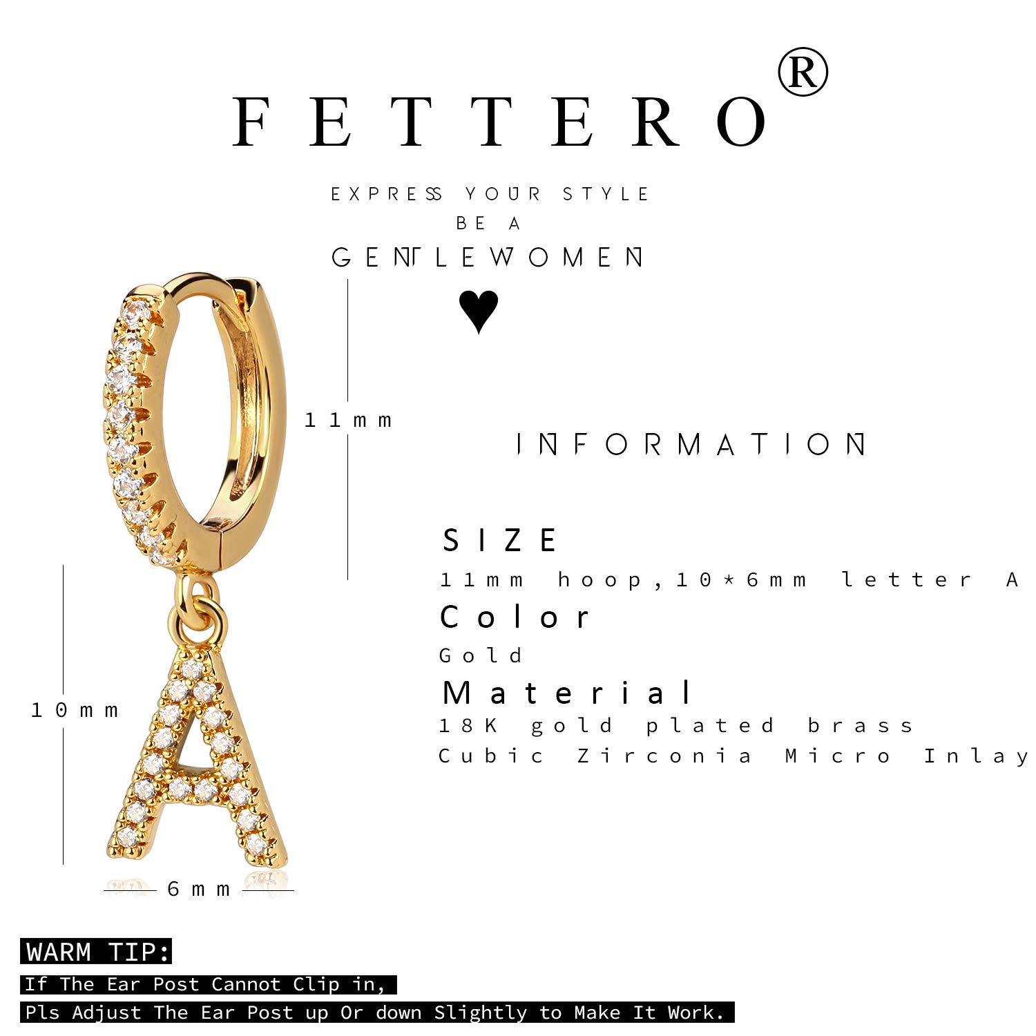 Fettero Initial Earrings Huggie Hoop Letter L Diamond Cubic Zirconia Alphabet Dangle Drop 18K Gold Plated Small Simple Hypoallergenic Personalized Jewelry Gift for Women