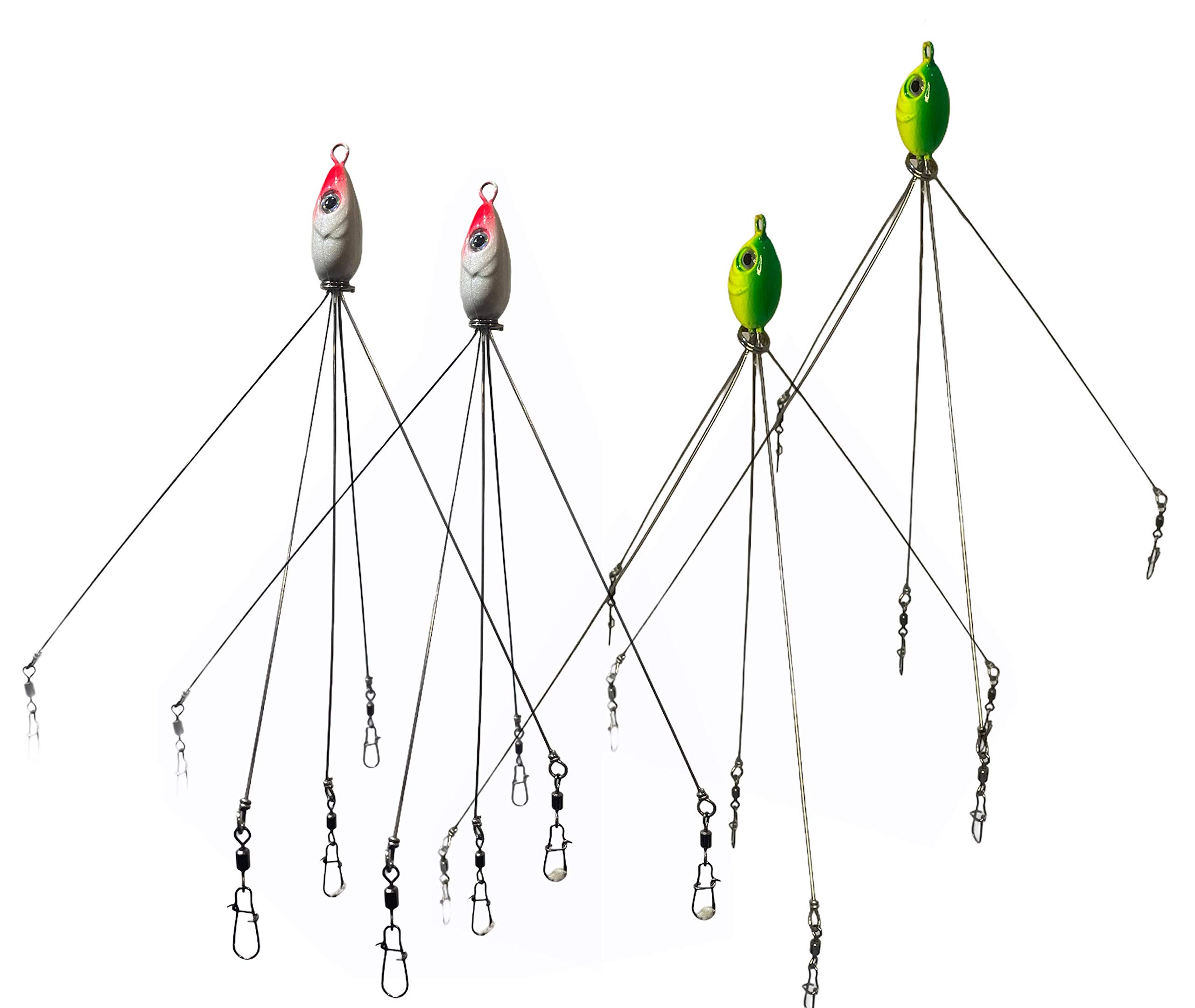 Alabama Rig 5 Arm Umbrella Fishing Rig – Largemouth, Smallmouth Bass, Stripers – Fishing lure Bait Rigs Rigged with Barrel Swivels - Set of Four