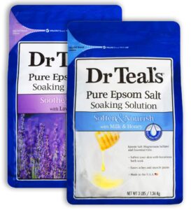 dr. teal's epsom salt bath variety gift set (2 pack, 3lbs ea.) - soothe & sleep with lavender, soften & nourish with milk & honey - essential oils moisturize skin & ease aches & pains