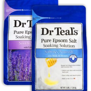 Dr. Teal's Epsom Salt Bath Variety Gift Set (2 Pack, 3lbs Ea.) - Soothe & Sleep with Lavender, Soften & Nourish with Milk & Honey - Essential Oils Moisturize Skin & Ease Aches & Pains