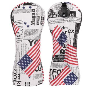 Golf Builder 4pcs/Set USA Stars and Stripes Newspaper Print Golf Club Driver Fairway Wood Hybrid Head Covers 1 3 5 UT Covers